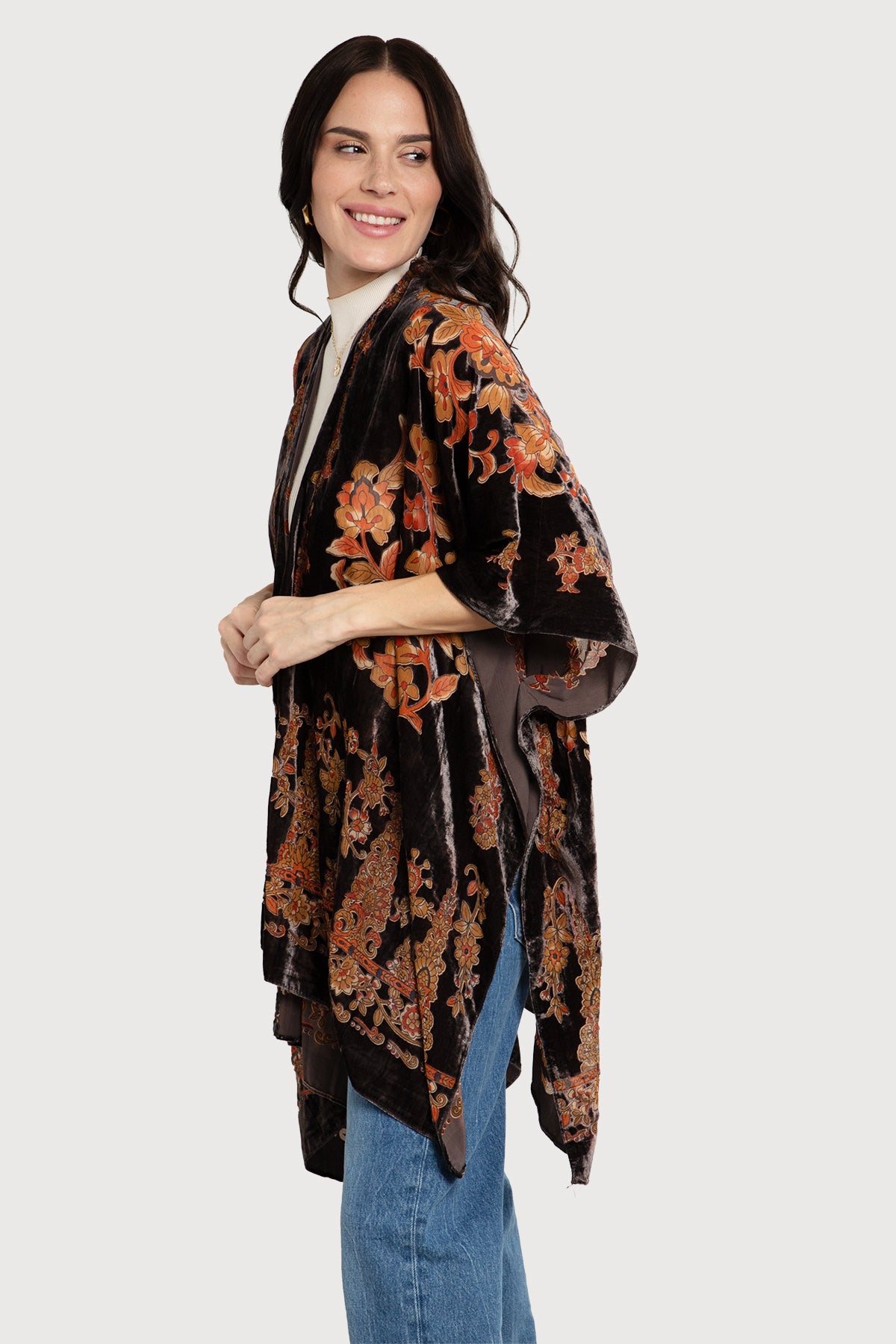 Floral Black Velvet Ruana – SAACHI