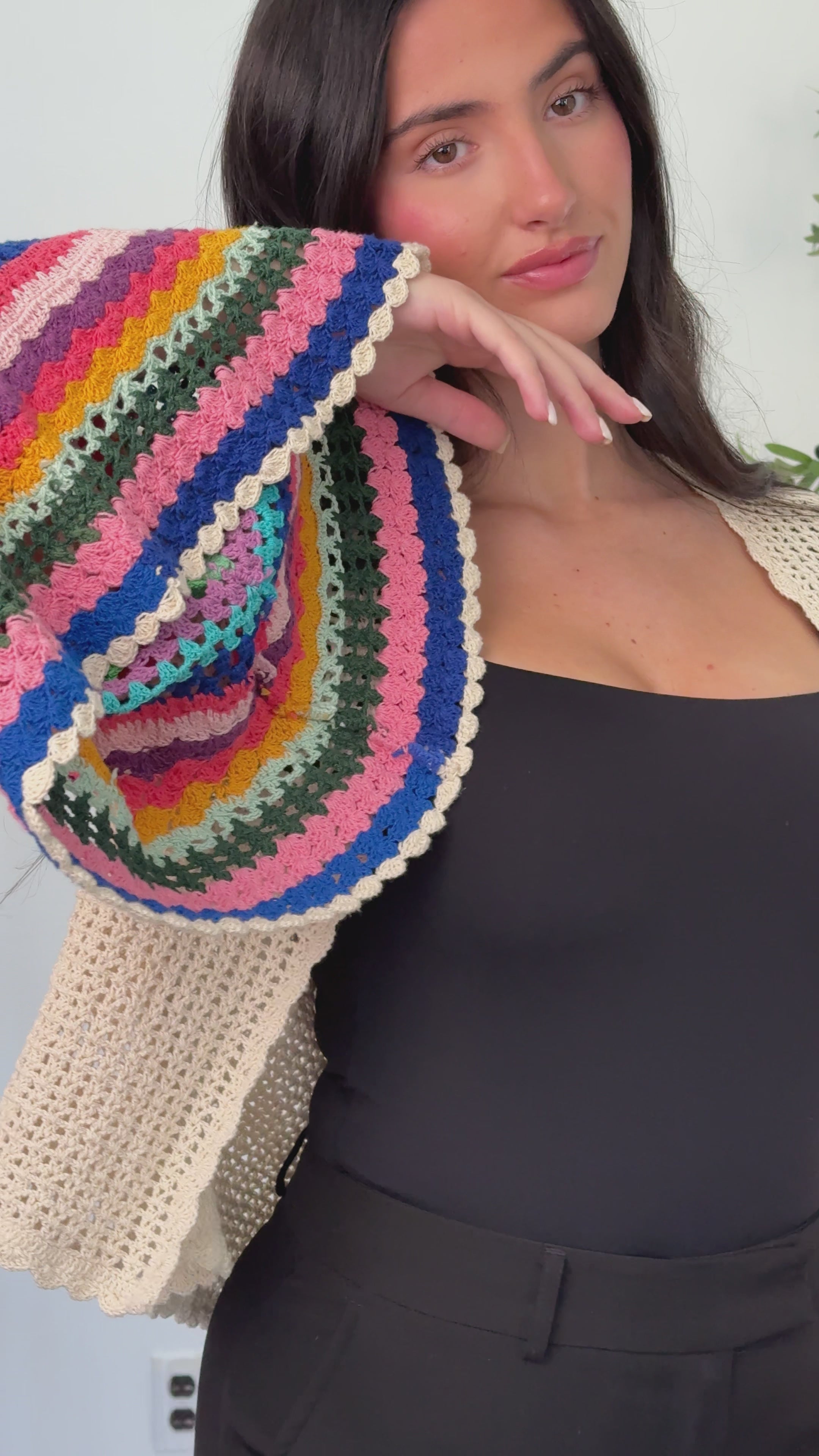 Multicolored Crochet Bell Sleeve Short Jacket – SAACHI